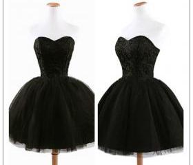 Mini Lace Black Prom Evening Dress, Black Mini Evening Gown In Sweet ...