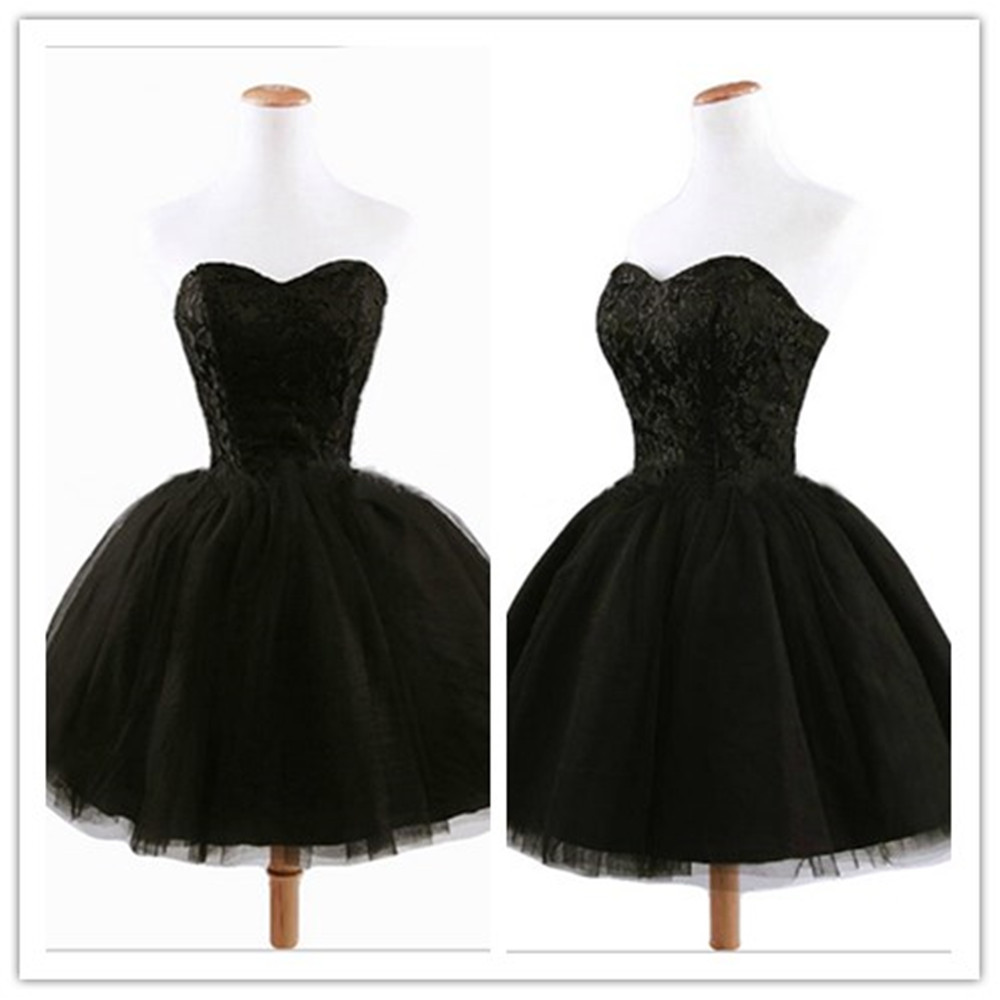 Mini Lace Black Prom Evening Dress, Black Mini Evening Gown In Sweet ...