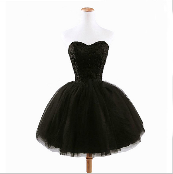 Mini Lace Black Prom Evening Dress, Black Mini Evening Gown In Sweet ...